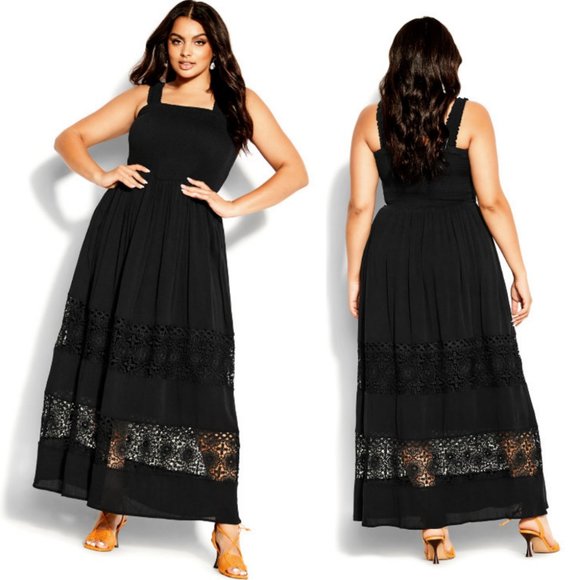 City Chic | Dresses | City Chic By The Beach Maxi Black Crochet Inset ...